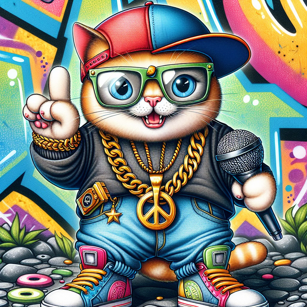 Cartoon Cat Rapper in Stylish Outfit | Hip-Hop Microphone Pose | AI Art ...