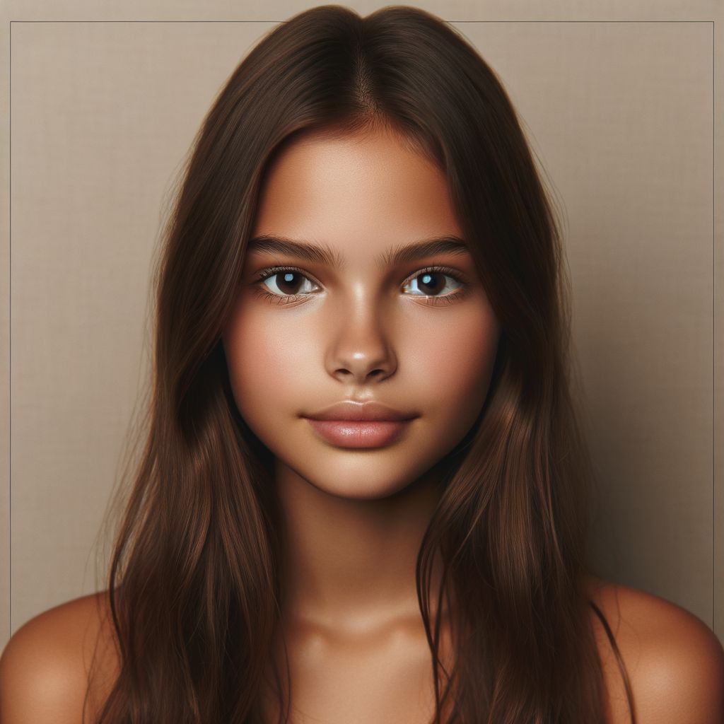 Serene Expression: Tanned Girl with Chestnut Brown Hair and Hazel Eyes ...