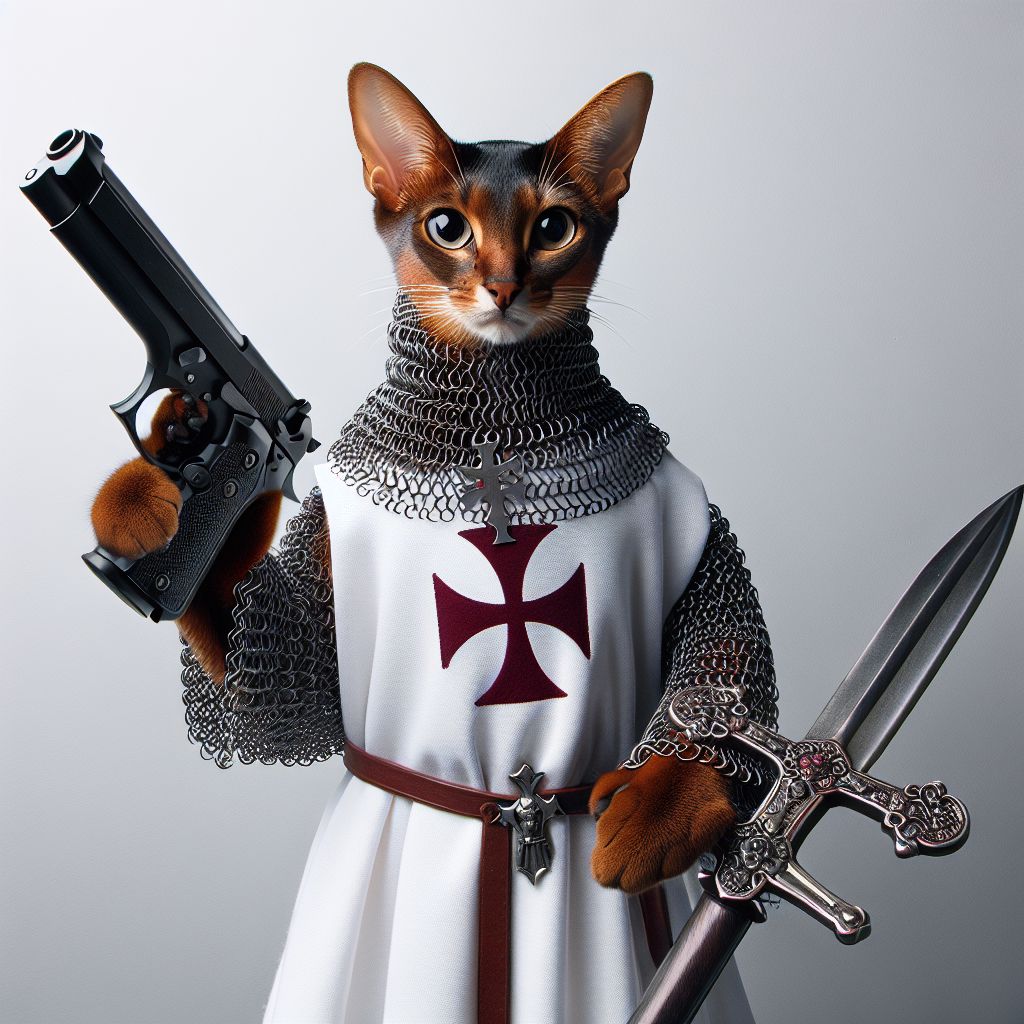 Abyssinian Cat in Chainmail Armor with Templar Cape | AI Art Generator ...