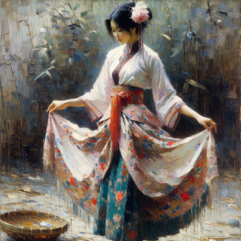 Asian Woman in Elegant Skirts - Impressionistic Art Style | AI Art ...