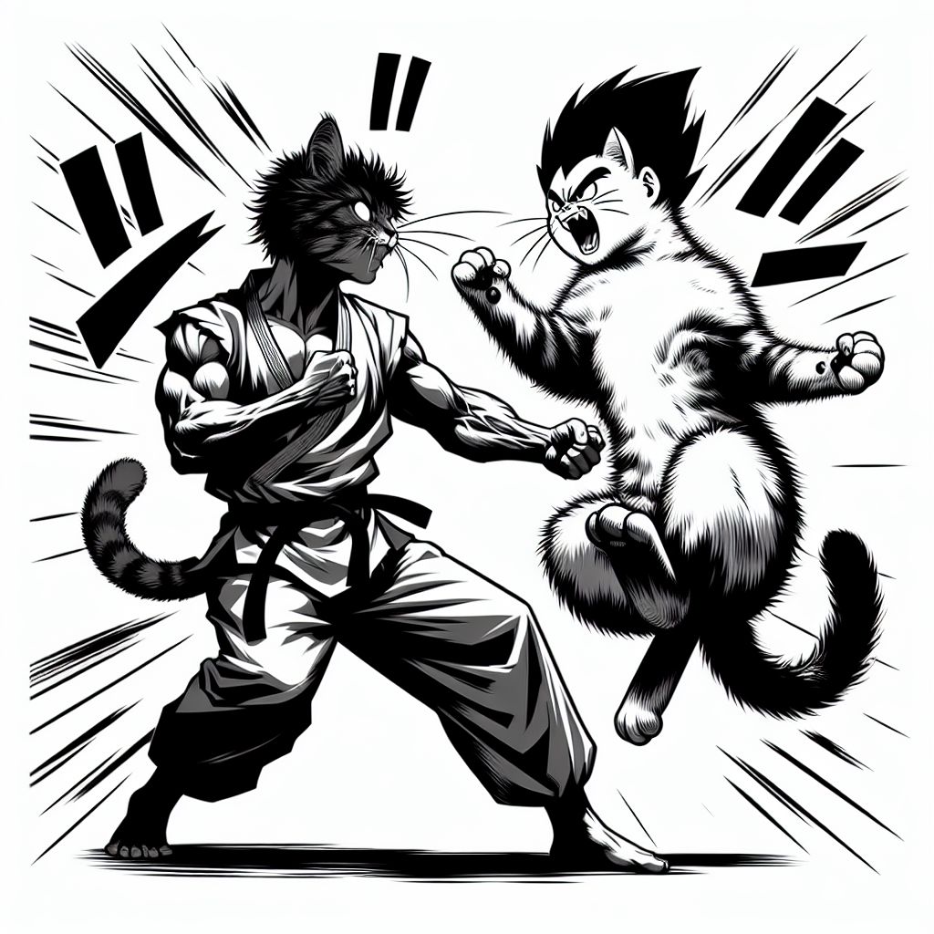 Cat vs. Anime Character: Intense Combat Scene | AI Art Generator | Easy ...