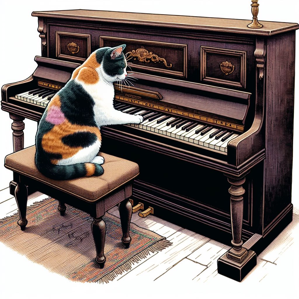 Multicolored Domestic Cat Playing Piano Illustration | AI Art Generator ...