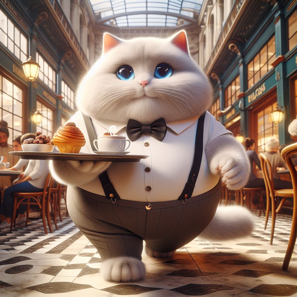 Whimsical British Shorthair Cat in Cafe Serving Coffee and Pastry | AI ...