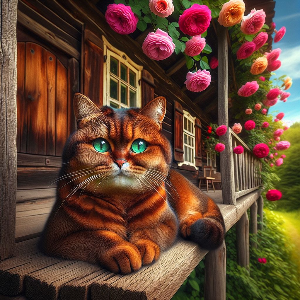 Sable-Colored Cat Lounging on Rustic Cottage Porch | Charm ...