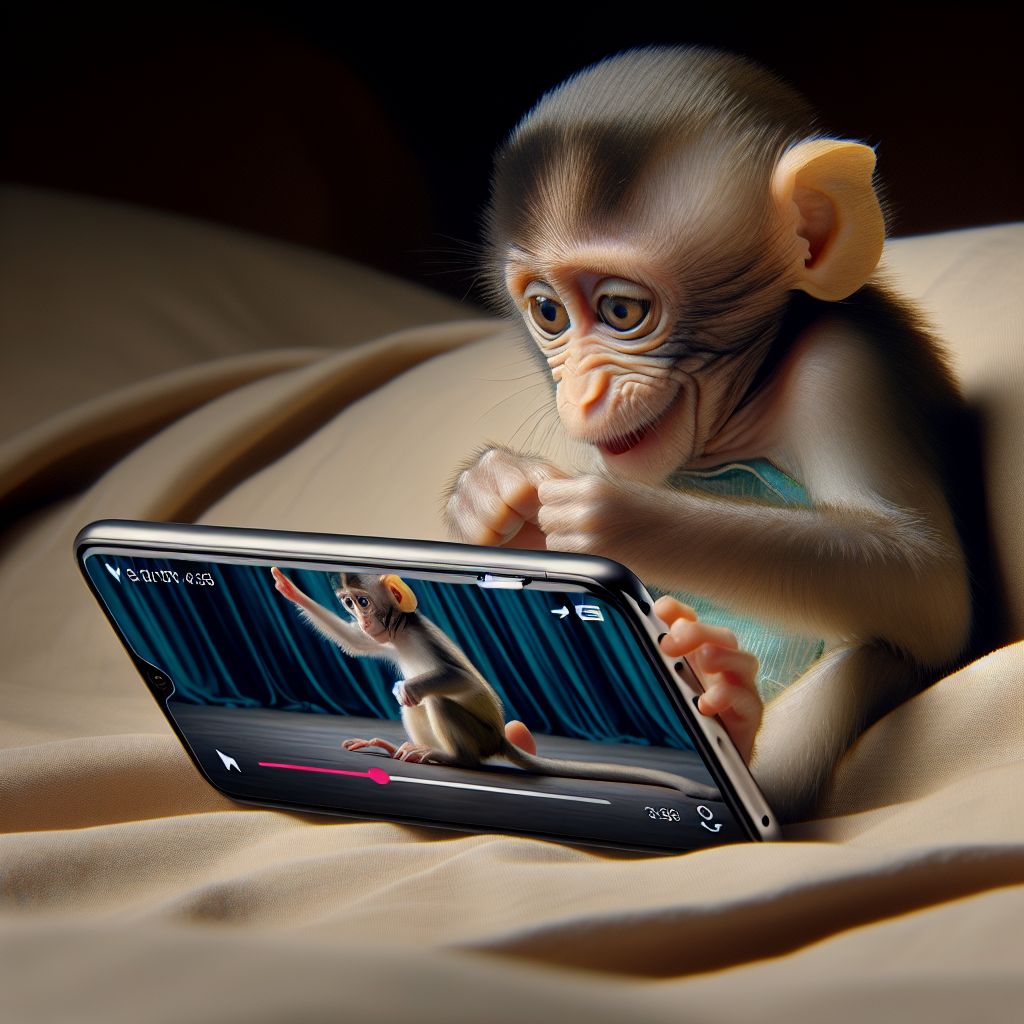 Inquisitive Monkey Watching Vibrant Social Media Video | AI Art ...