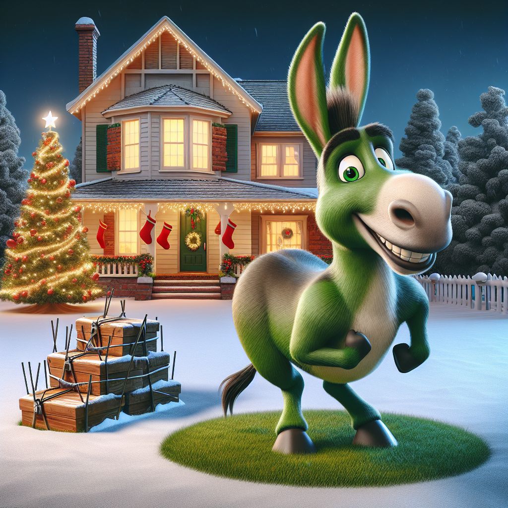 Festive Christmas Mischief: Cartoon Donkey Adventure | AI Art Generator ...