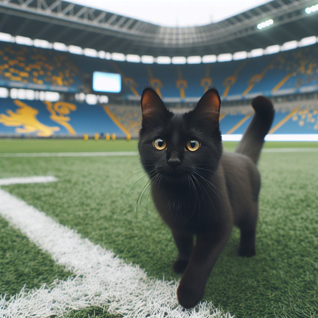 Black Cat on Football Field: Playful Feline in Action | AI Art ...