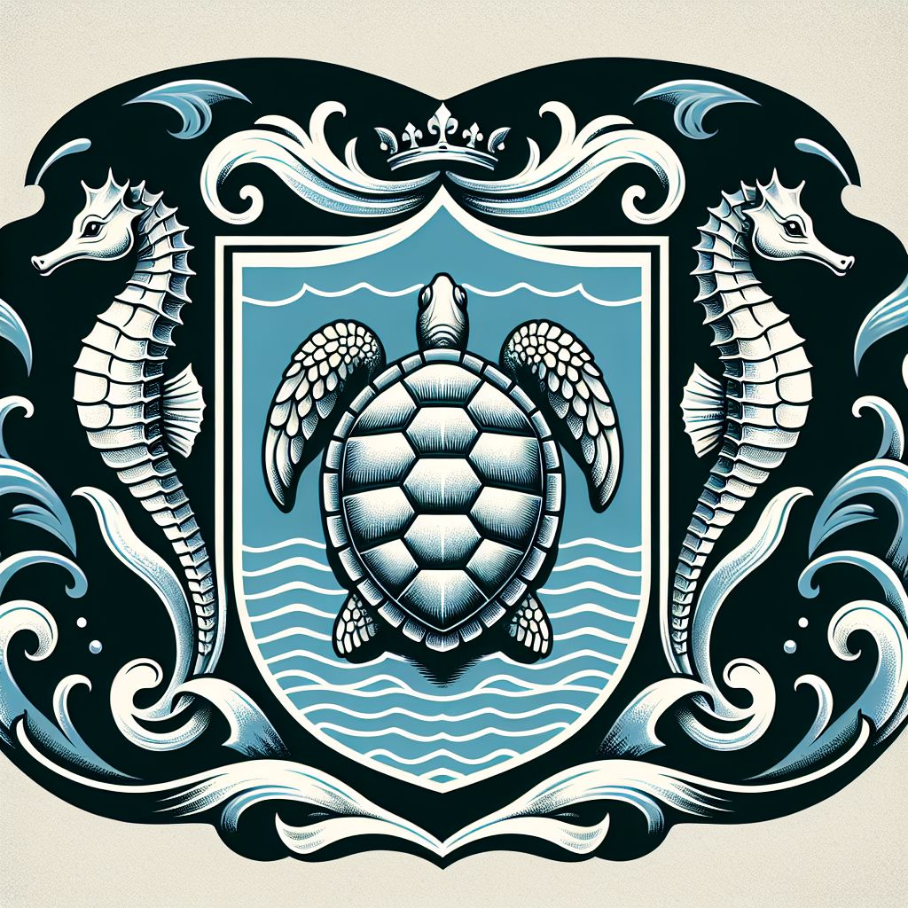 Oceanic Coat of Arms: Turtle, Seahorses, & Serenity | AI Art Generator ...