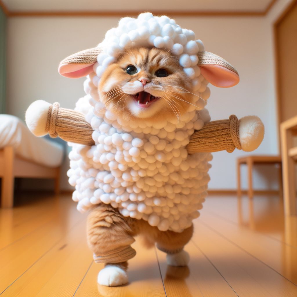 Joyful Cat in Sheep Costume Dancing | Website | AI Art Generator | Easy-Peasy.AI