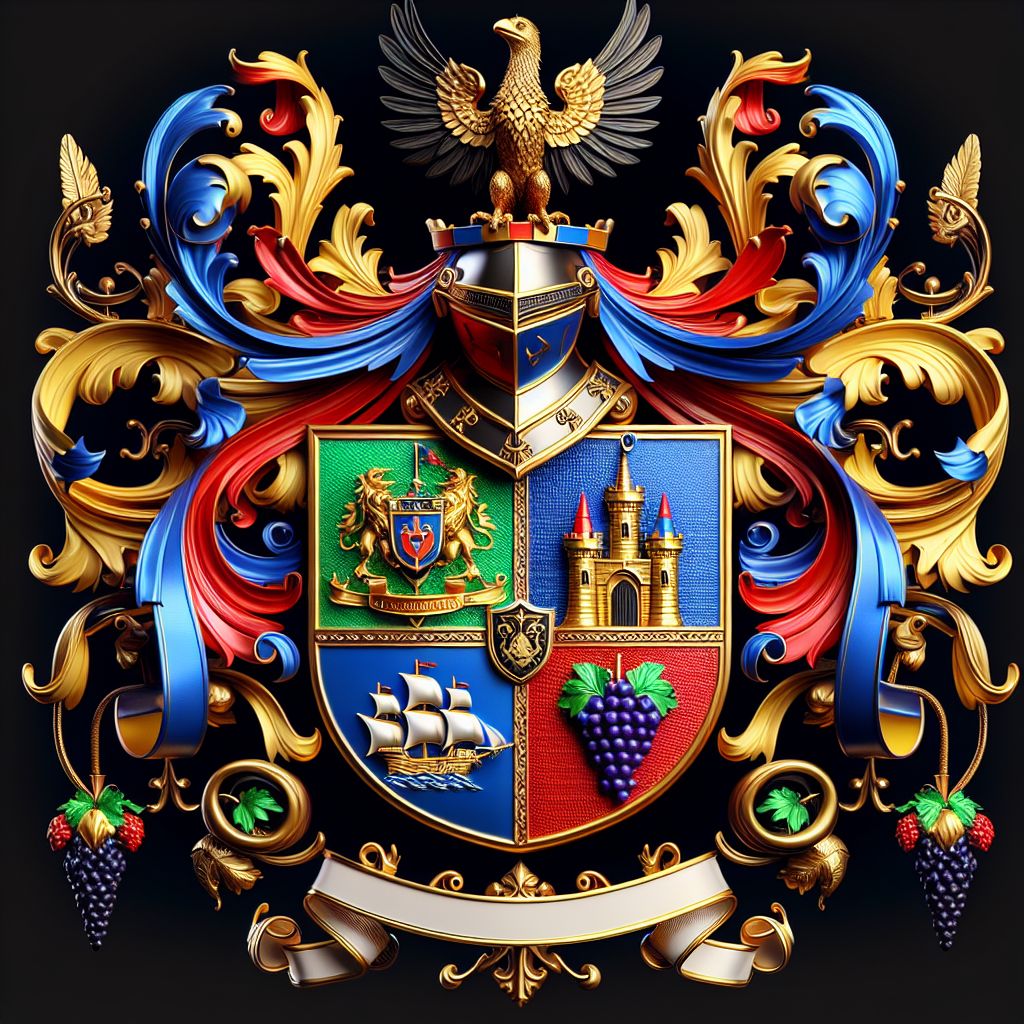 3D Coat of Arms Crest with Bird, Castle, Grapes & Ship | AI Art ...