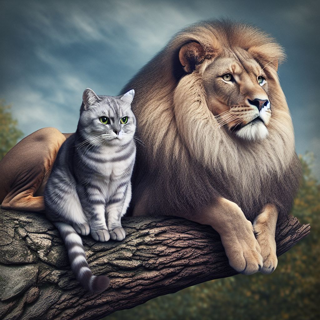 Feline Cat and Majestic Lion Harmony | AI Art Generator | Easy-Peasy.AI