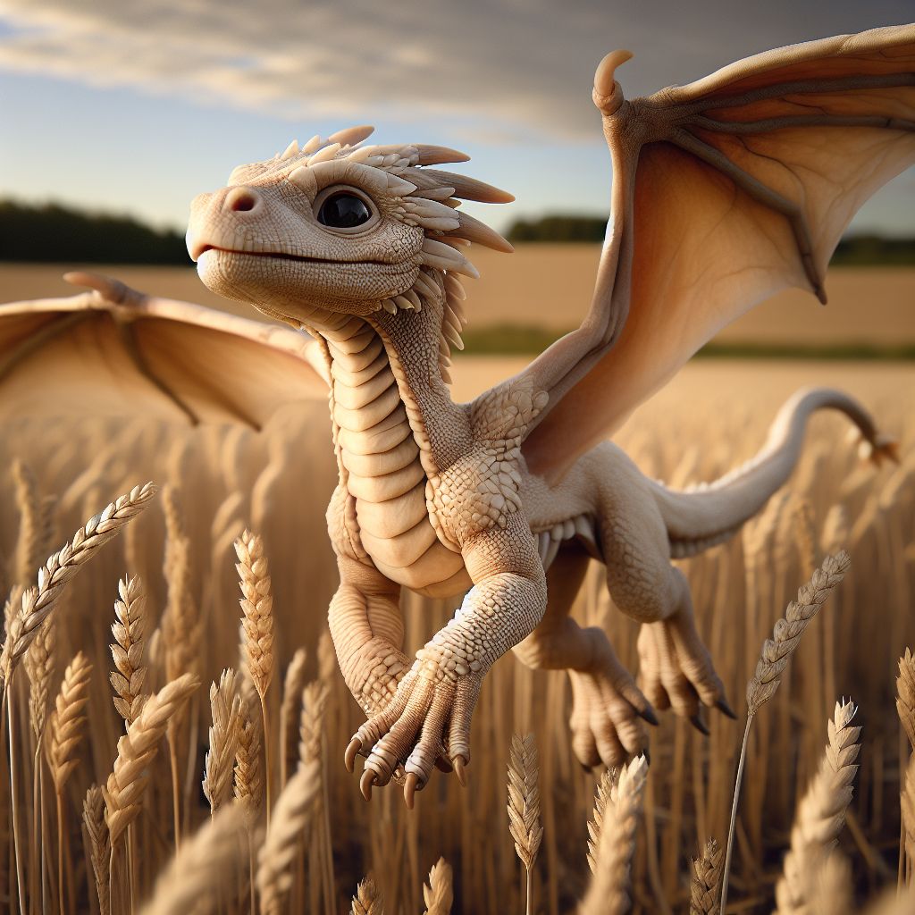 Young Beige Dragon Flying Over Field | AI Art Generator | Easy-Peasy.AI