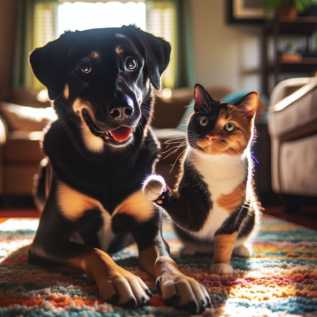 Playful Dog and Cat Interactions in a Sunlit Living Room | AI Art ...
