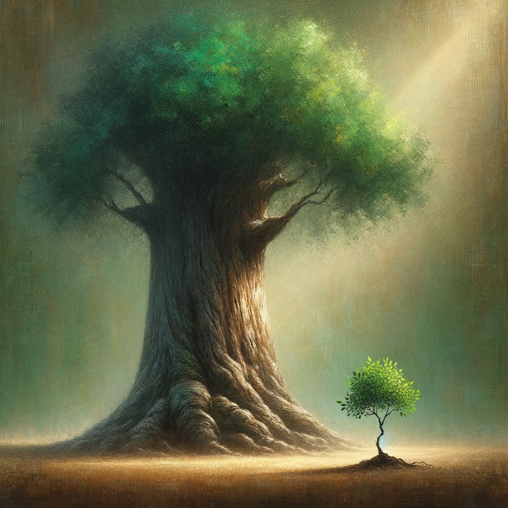 Sapling Reaching Up to Aged Tree | Digital Painting | AI Art Generator ...