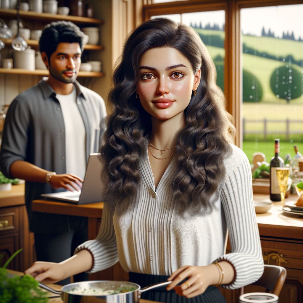 Charming Young Woman Cooking in Grand Countryside Estate Kitchen | AI ...
