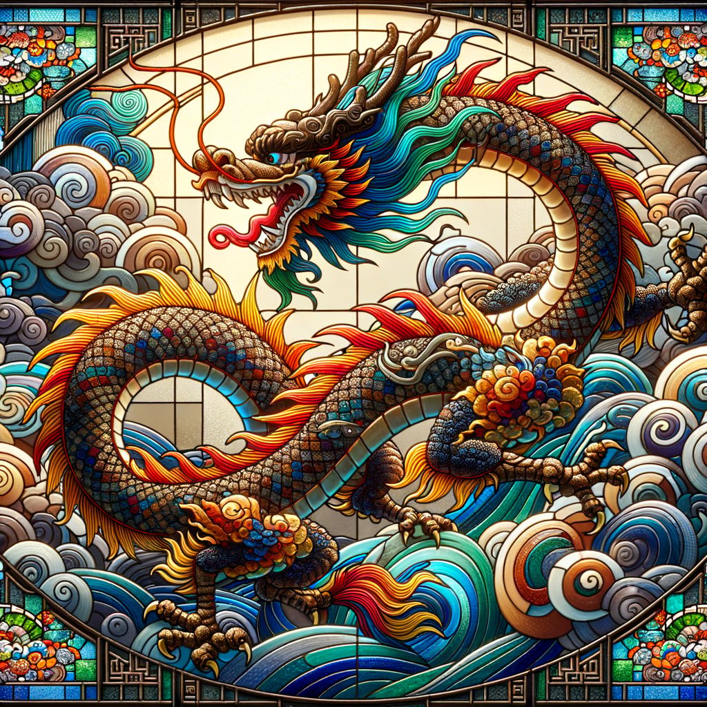 Traditional Chinese Dragon Stained Glass Art | Mythical Symbol | AI Art ...