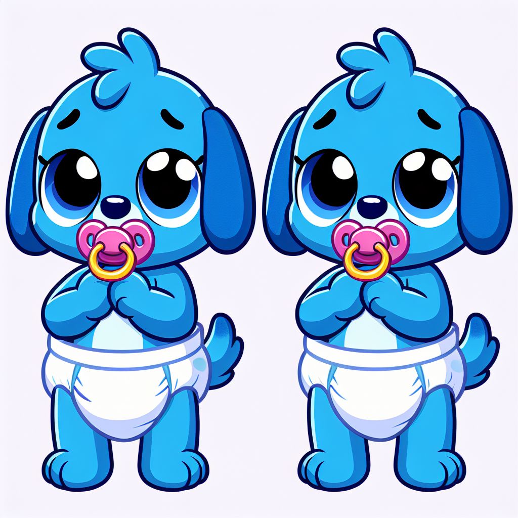 Blue Puppy Characters in Diapers | Animated Cartoons | AI Art Generator ...