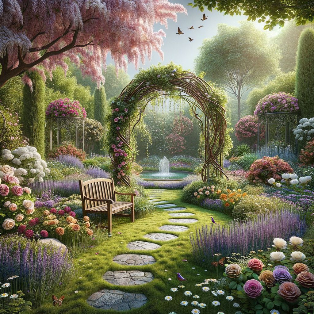 Incredibly Realistic Garden with Multicolored Roses and Hummingbirds ...