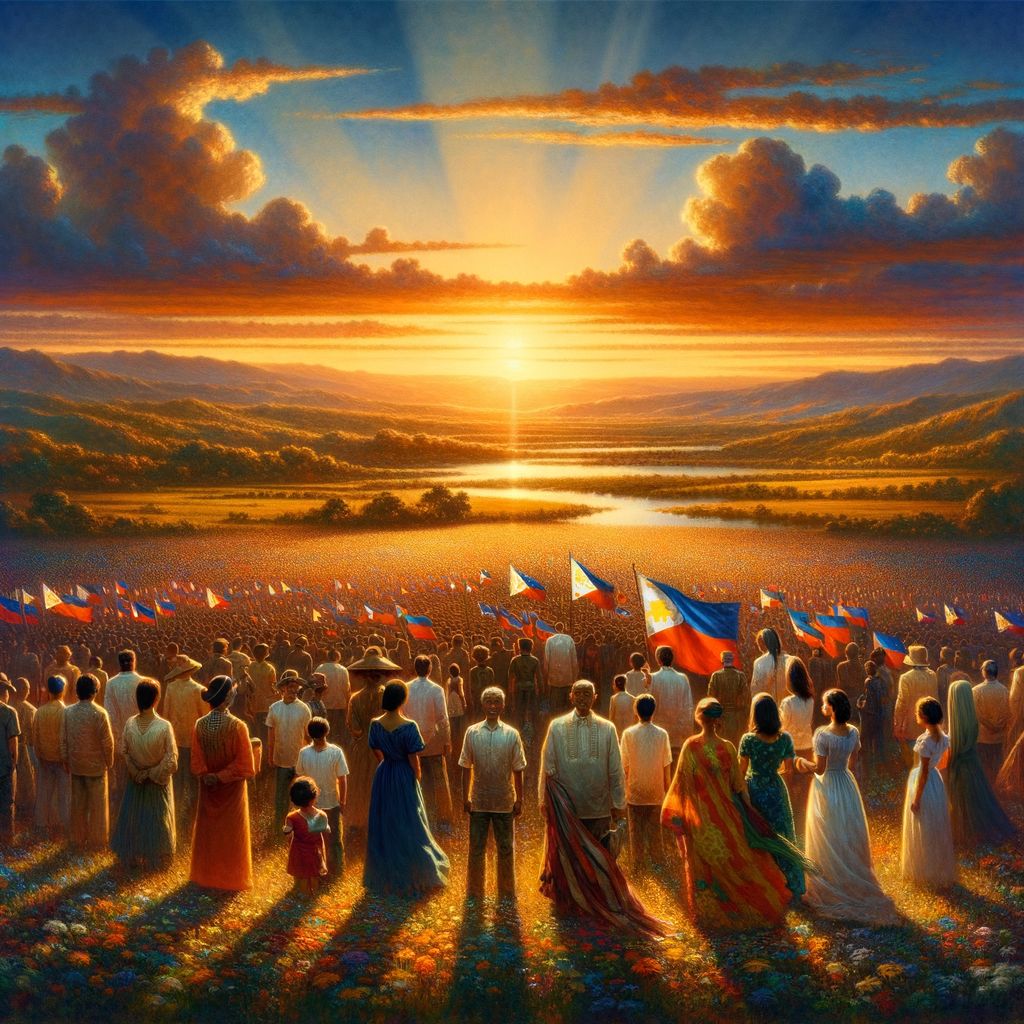 Patriotic Scene Celebrating Philippines | Diverse Group, Sunset Palette ...