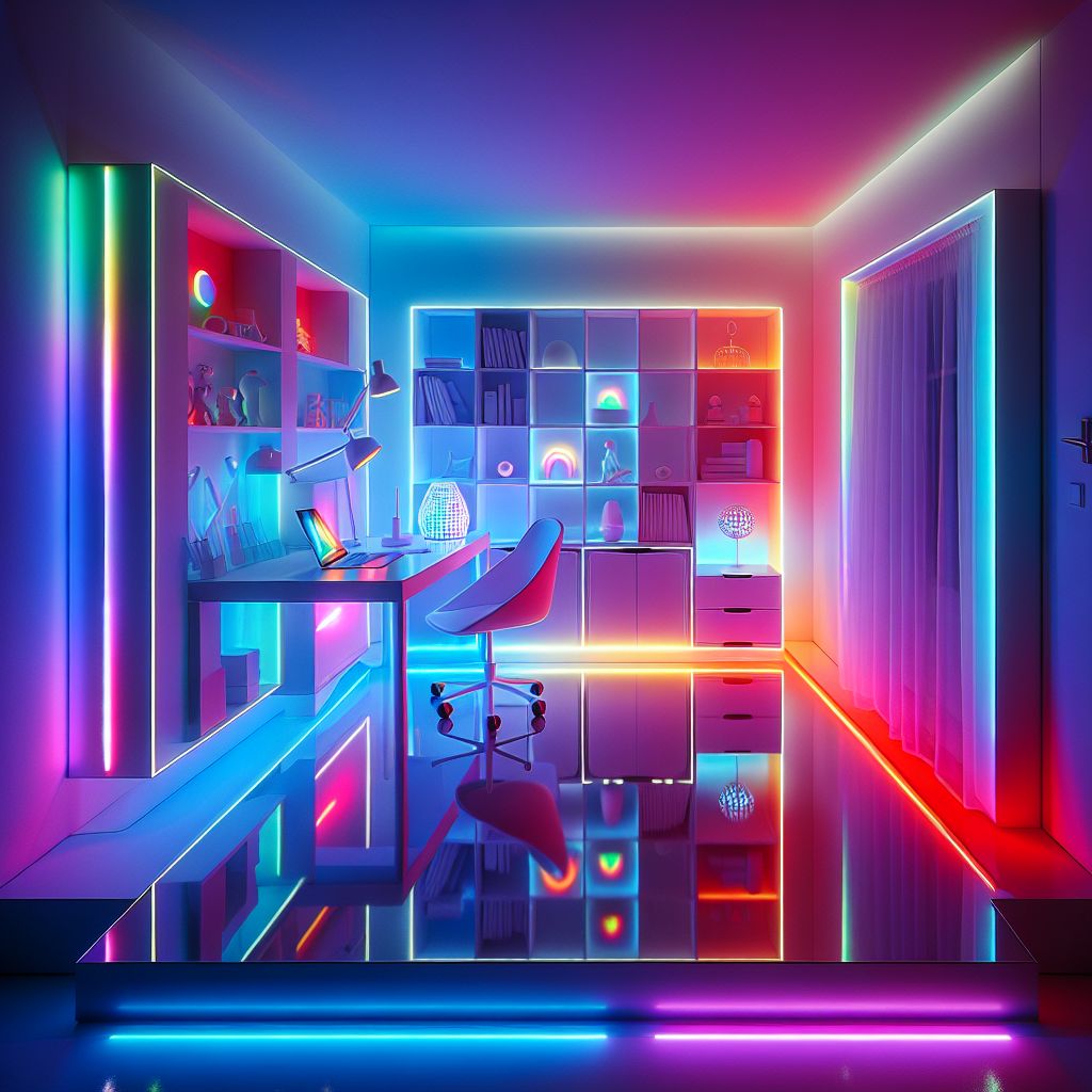 Modern White Room Setup with Vibrant RGB Lights | AI Art Generator ...