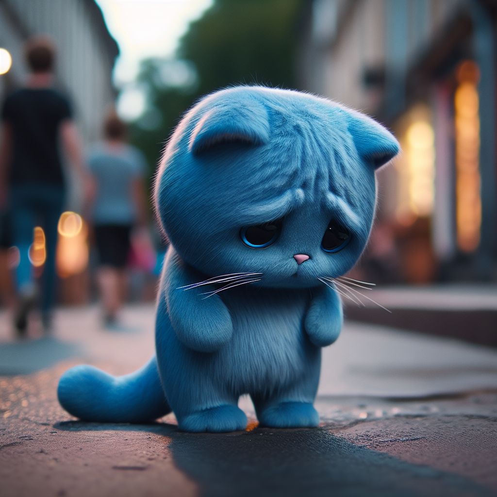 Sad Blue Cat Walking Down the Street | AI Art Generator | Easy-Peasy.AI