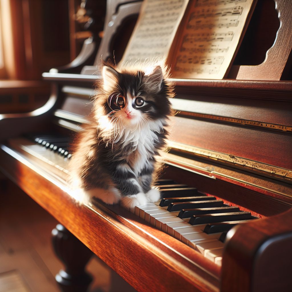 Fluffy Kitten Playing on Grand Piano | Musical Cat Exploration | AI Art ...
