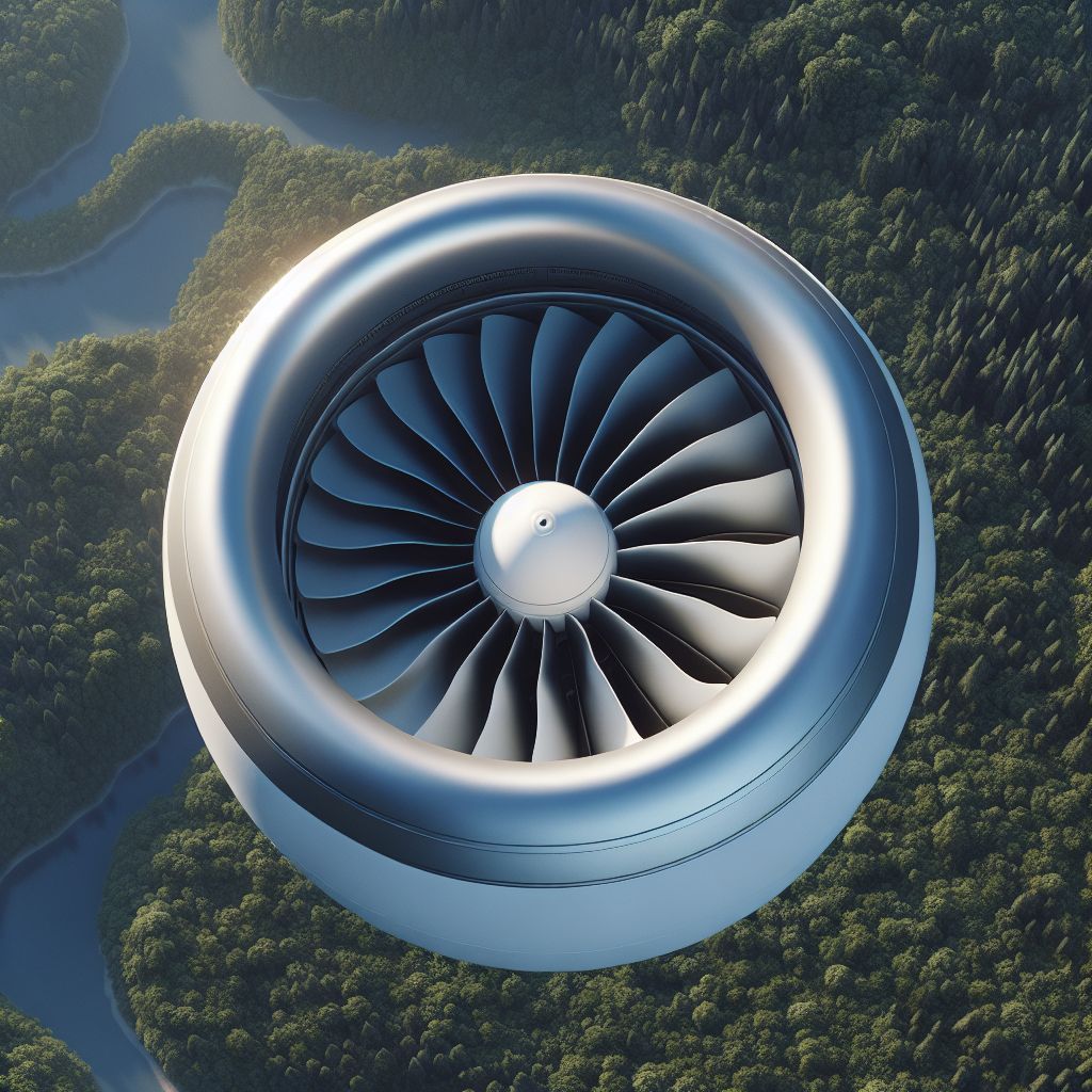 Top View of Large Turbofan Jet Engine Flying Above Lush Forest | AI Art ...