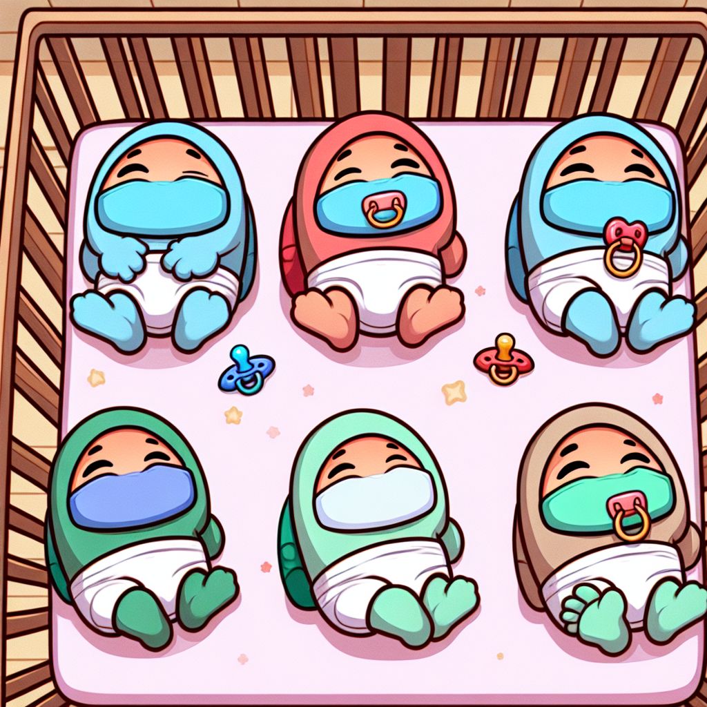 Newborn Among Us Caricatures Sleeping in Cribs | AI Art Generator ...