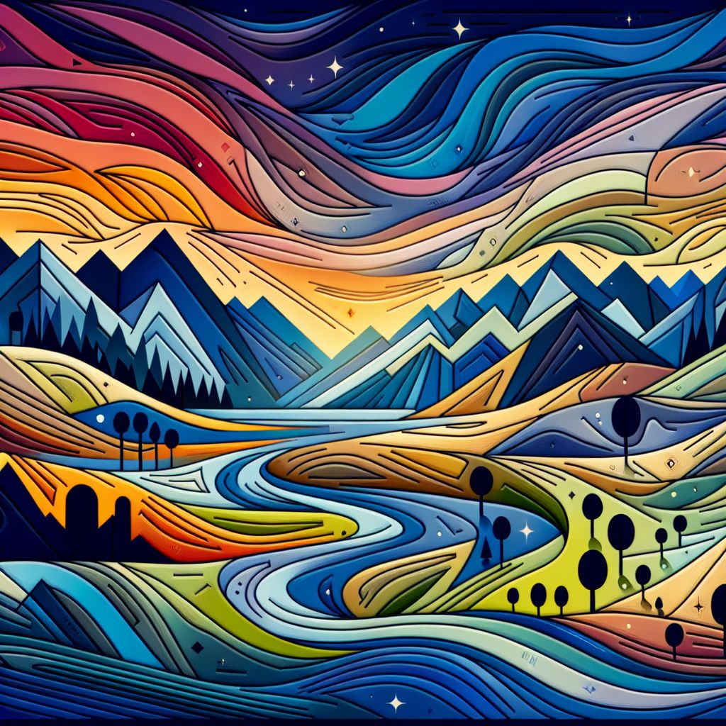Geometric Landscape Art | Abstract Patterns & Contrasting Colors | AI ...