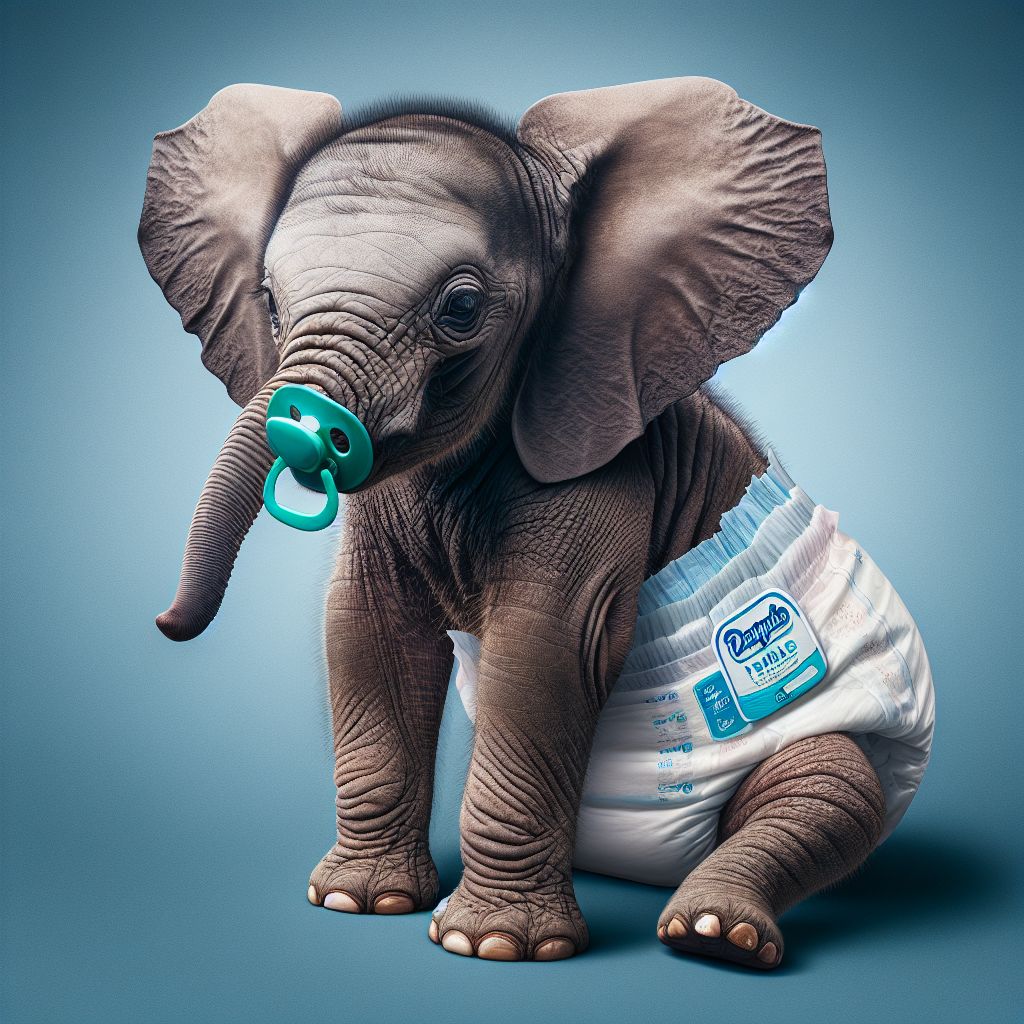 Adorable Baby Elephant in Diapers and Pacifier | AI Art Generator ...