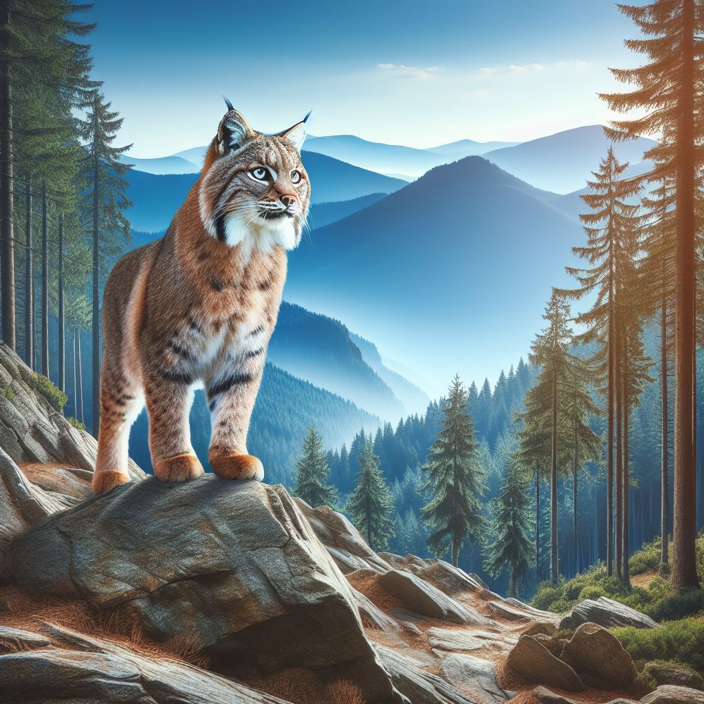 Wildcat Standing on Rocky Ledge in Mountain - Nature Landscape Photo ...