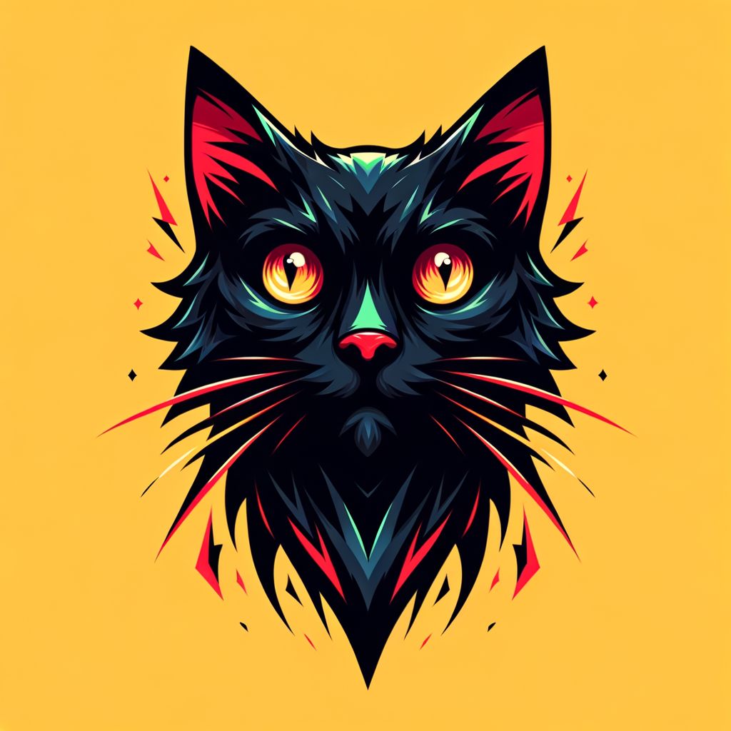 Dynamic Black Cat Art Vibrant Illustration In Minimalist Style Ai