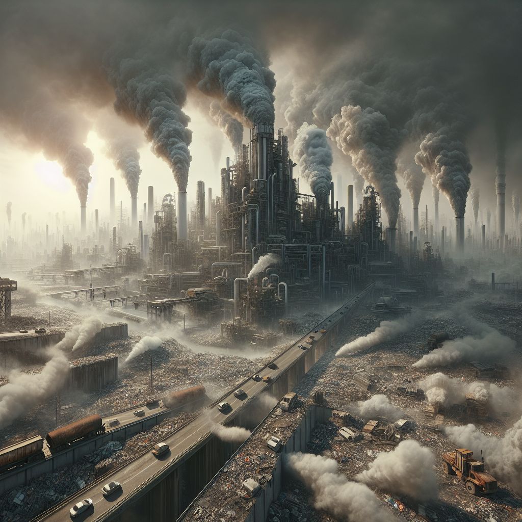 Dystopian Cityscape Polluted by Smoke and Waste - Environmental Chaos ...