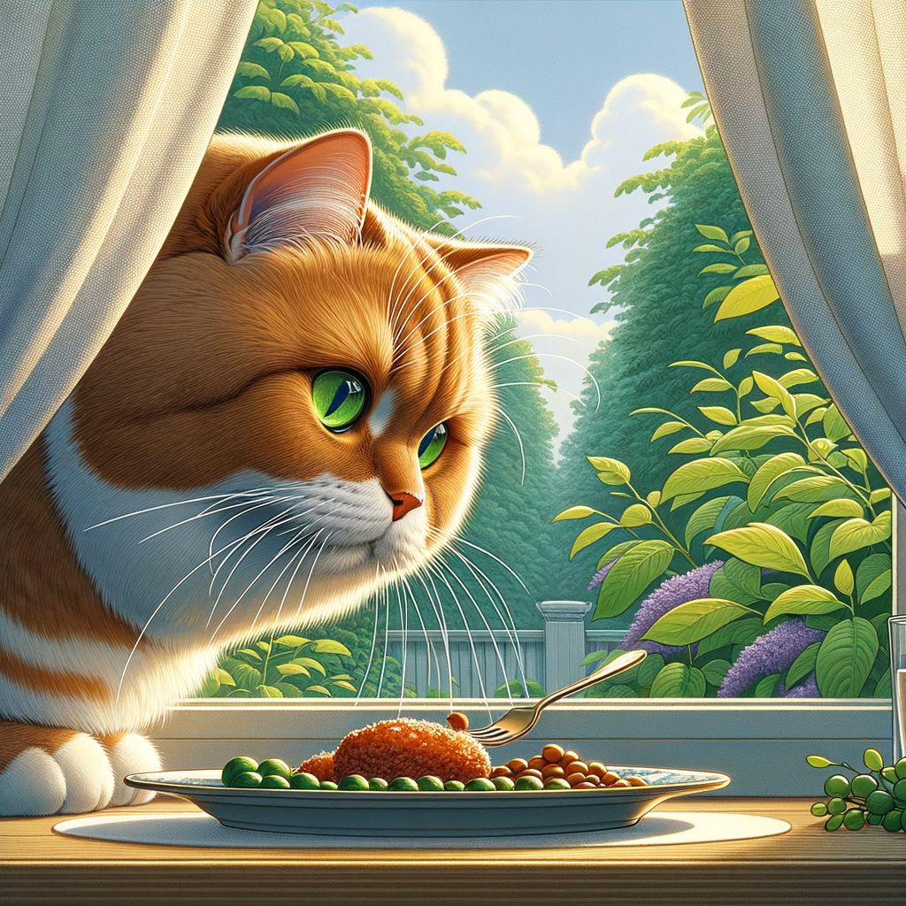 Cute Auburn-Colored Cat Enjoying Meal by Garden View | AI Art Generator ...