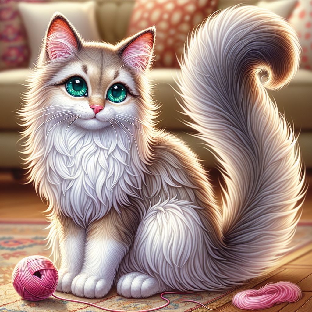 Graceful Feline Creature With Emerald Eyes And Fluffy Tail Ai Art