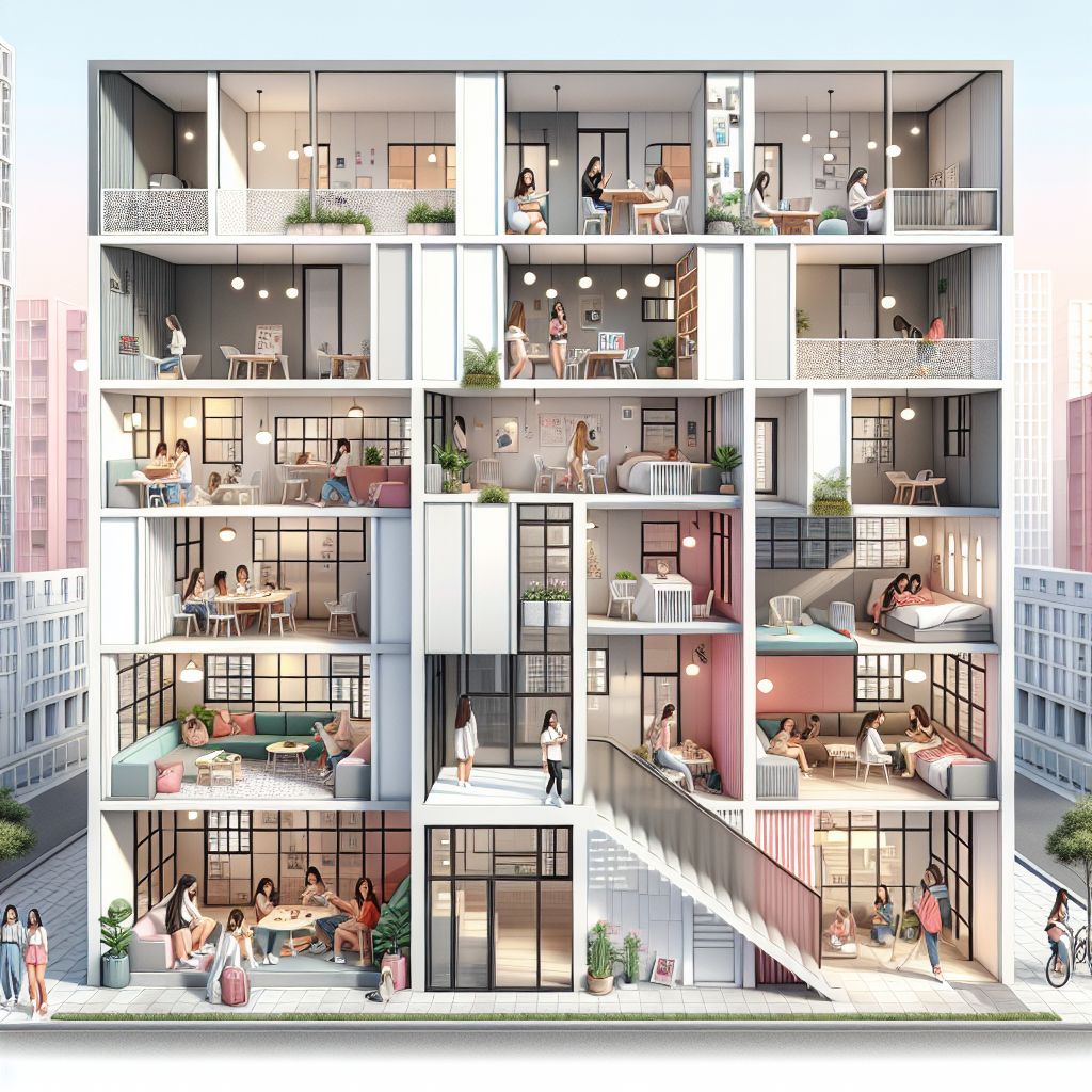 Modern & Chic Girls' Hostel in Urban Setting | AI Art Generator | Easy ...