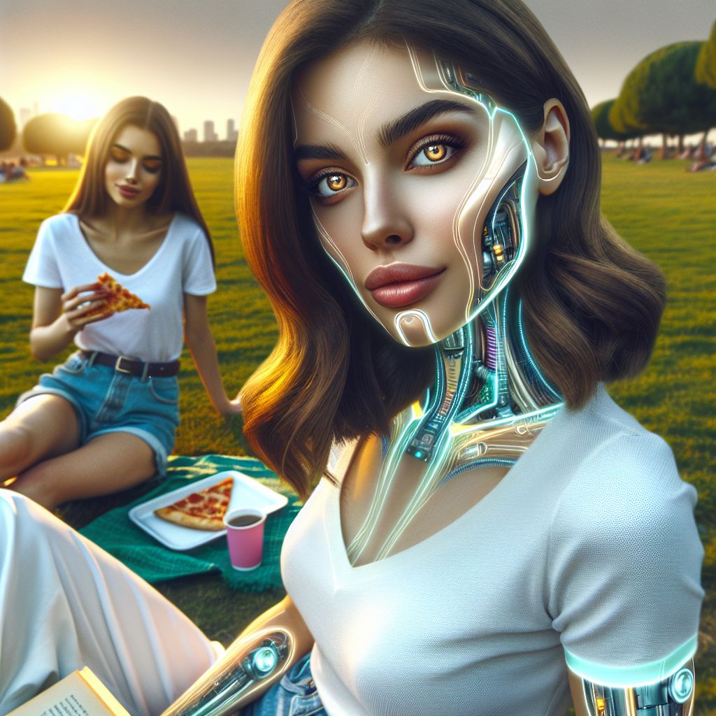 Futuristic Middle Eastern Woman in Neon Park Scene Reading Book | AI ...
