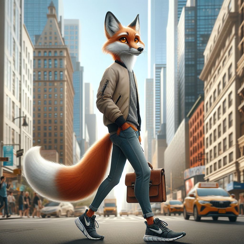 Anthropomorphic Fox in City: Modern Clothing & Stylish Look | AI Art ...
