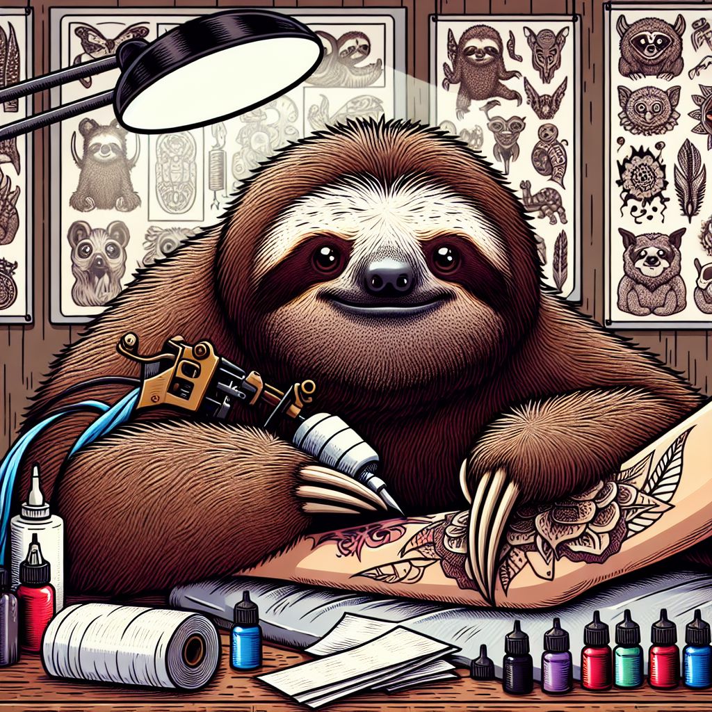 Sloth Tattoo Artist: Intricate Designs on Customer's Skin | AI Art ...