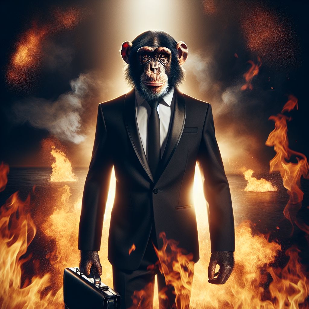 Chimpanzee in Tuxedo Holding Briefcase - Surreal Wild vs Civilized ...