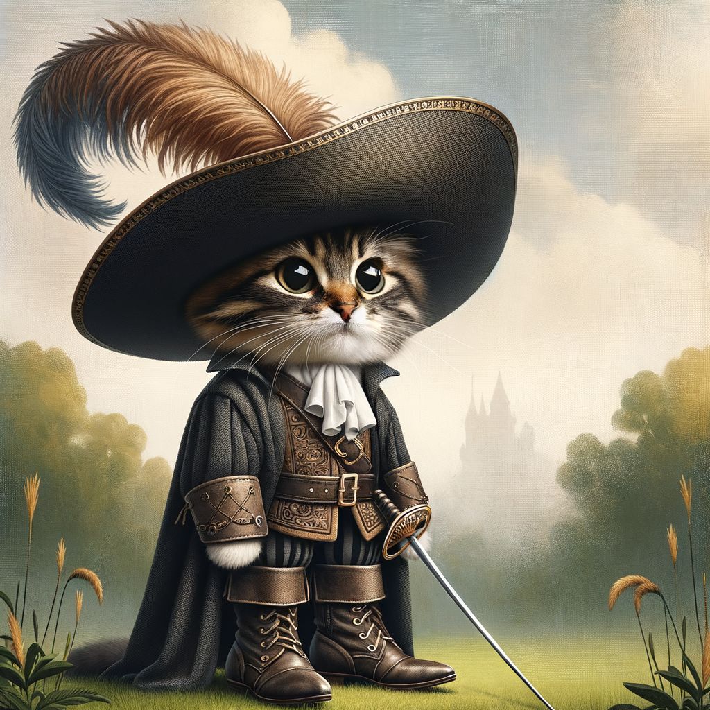 Swashbuckling Cat with Feathered Hat, Cloak & Boots | AI Art Generator ...