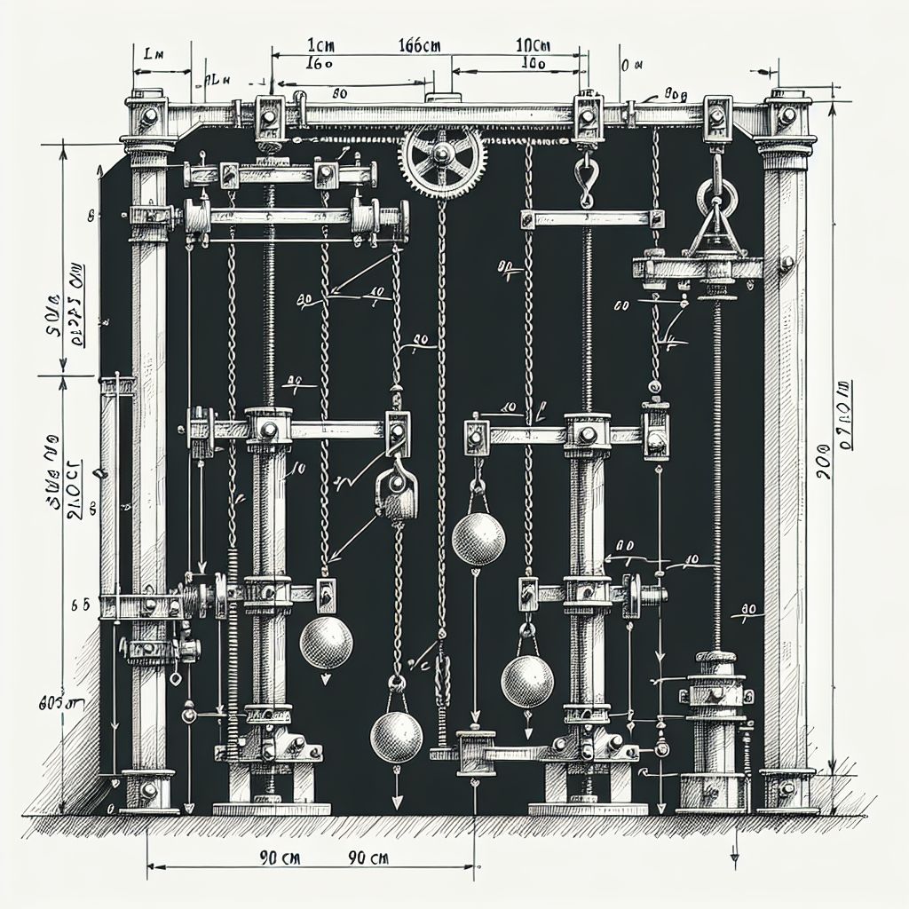 Mechanism Engineering Sketch with Vertical Axles and Weights | AI Art ...