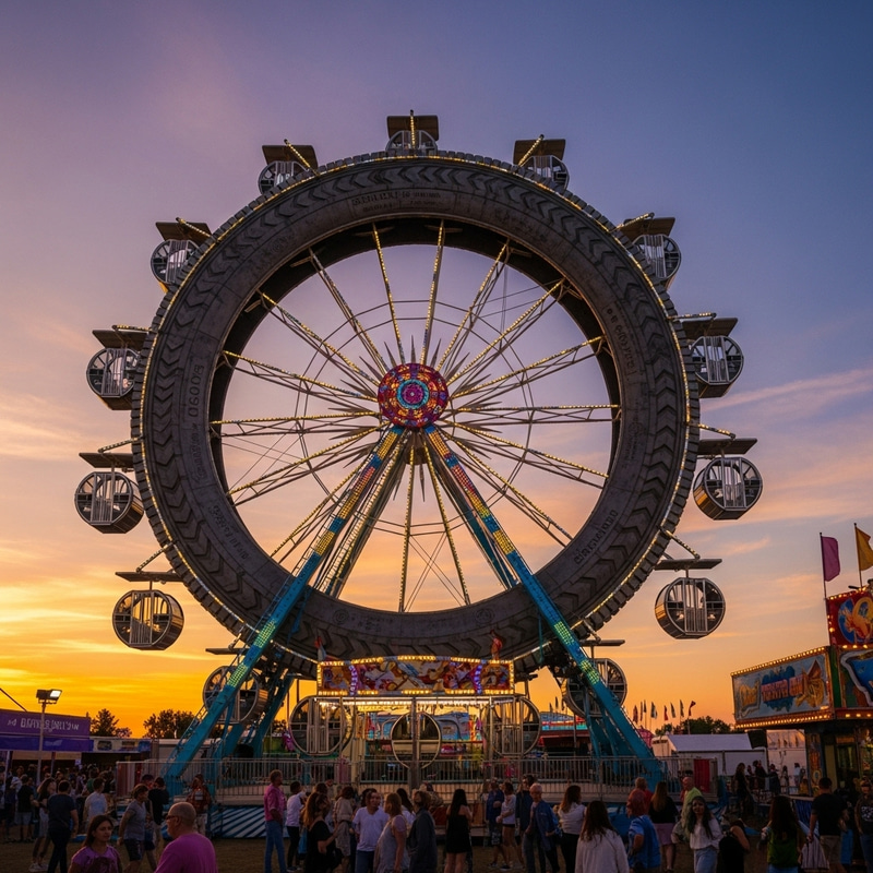 Unique Car Tire Ferris Wheel at Dusk Fairground | AI Art Generator ...
