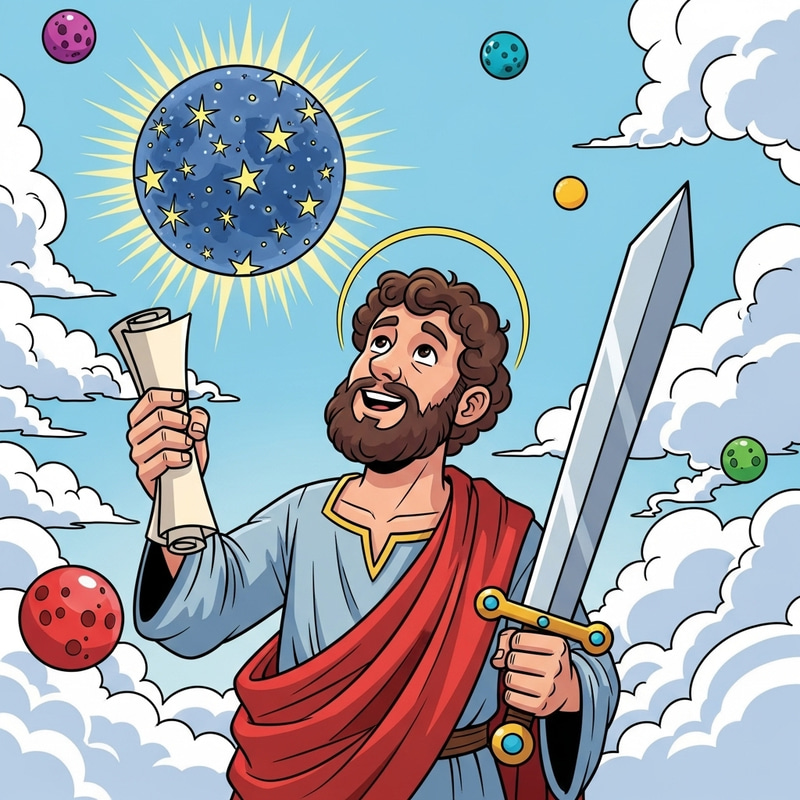 Saint Paul Cartoon with Letter and Sword | AI Art Generator | Easy-Peasy.AI