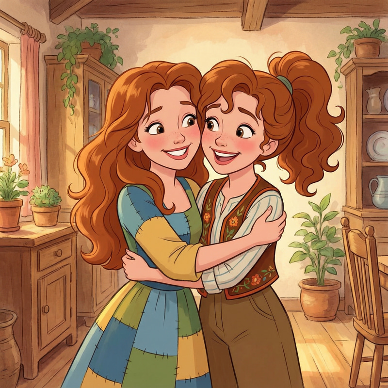 Sisters in a Heartwarming Animated Scene | AI Art Generator | Easy-Peasy.AI