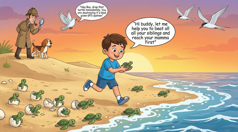 Turtle Hatchlings and the Boy's Adventure | AI Art Generator | Easy ...