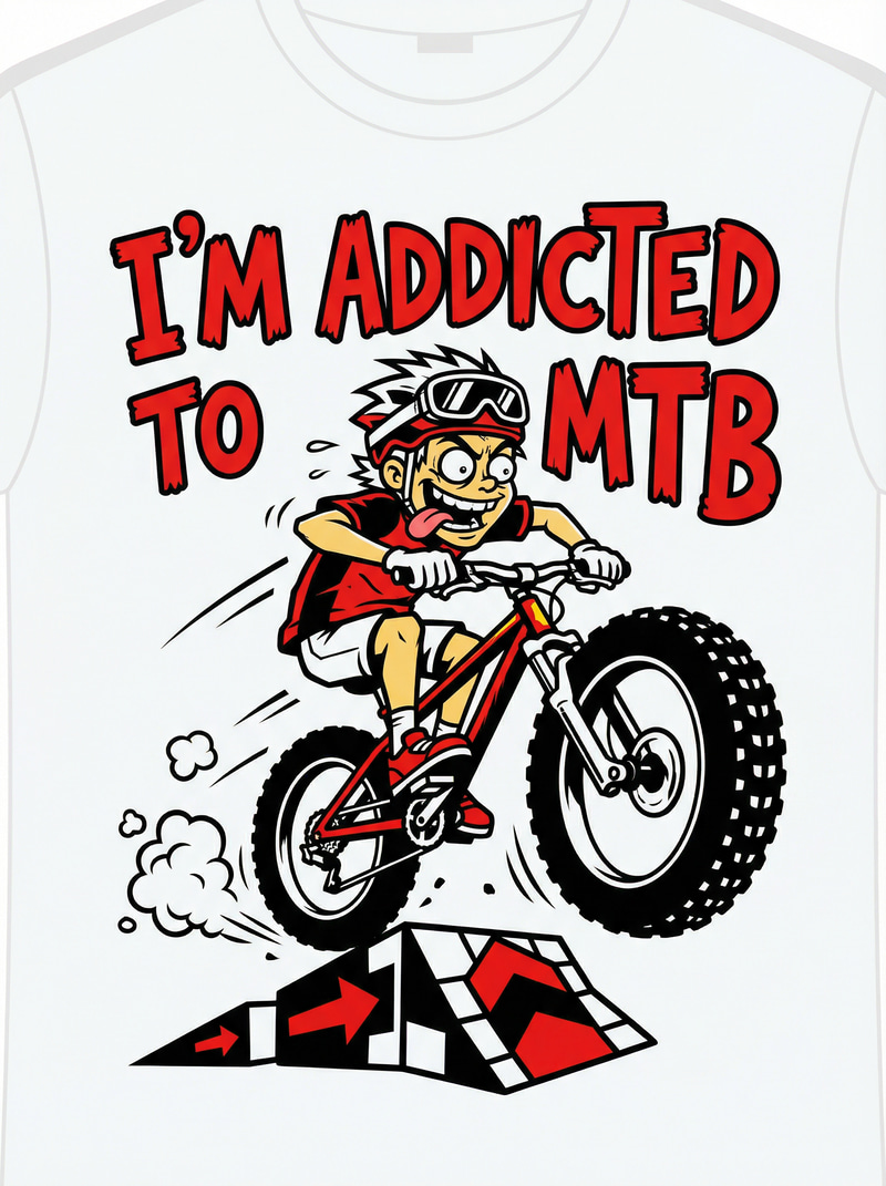Bold MTB Vinyl T-Shirt Design - Addicted to Riding | AI Art Generator | Easy-Peasy.AI